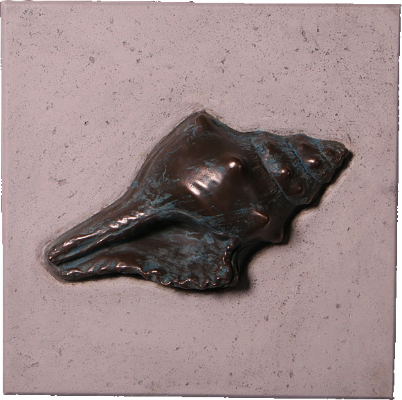 Conch Shell Wall Plaque Bronze Finish on Roman Stone Finish Base