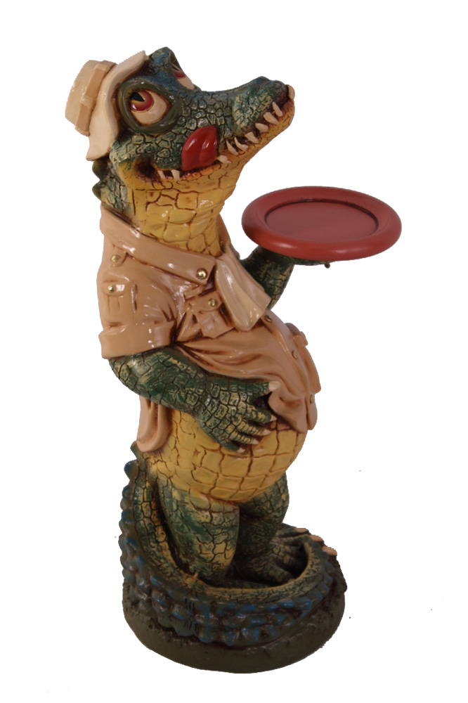 Small Crocodile Butler Sculpture 23 In w/ Holding Tray