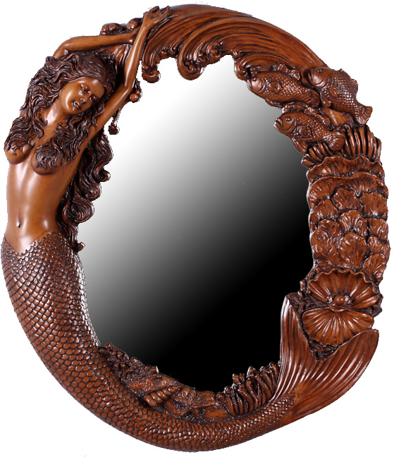 Mermaid Mirror LONG Hair Wood Finish