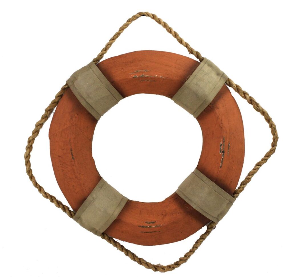 Wood life ring wall decor Orange /Canvas