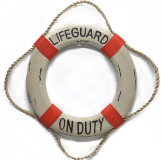 WOOD LIFE RING WALL DECOR 12" "LIFEGUARD ON DUTY"